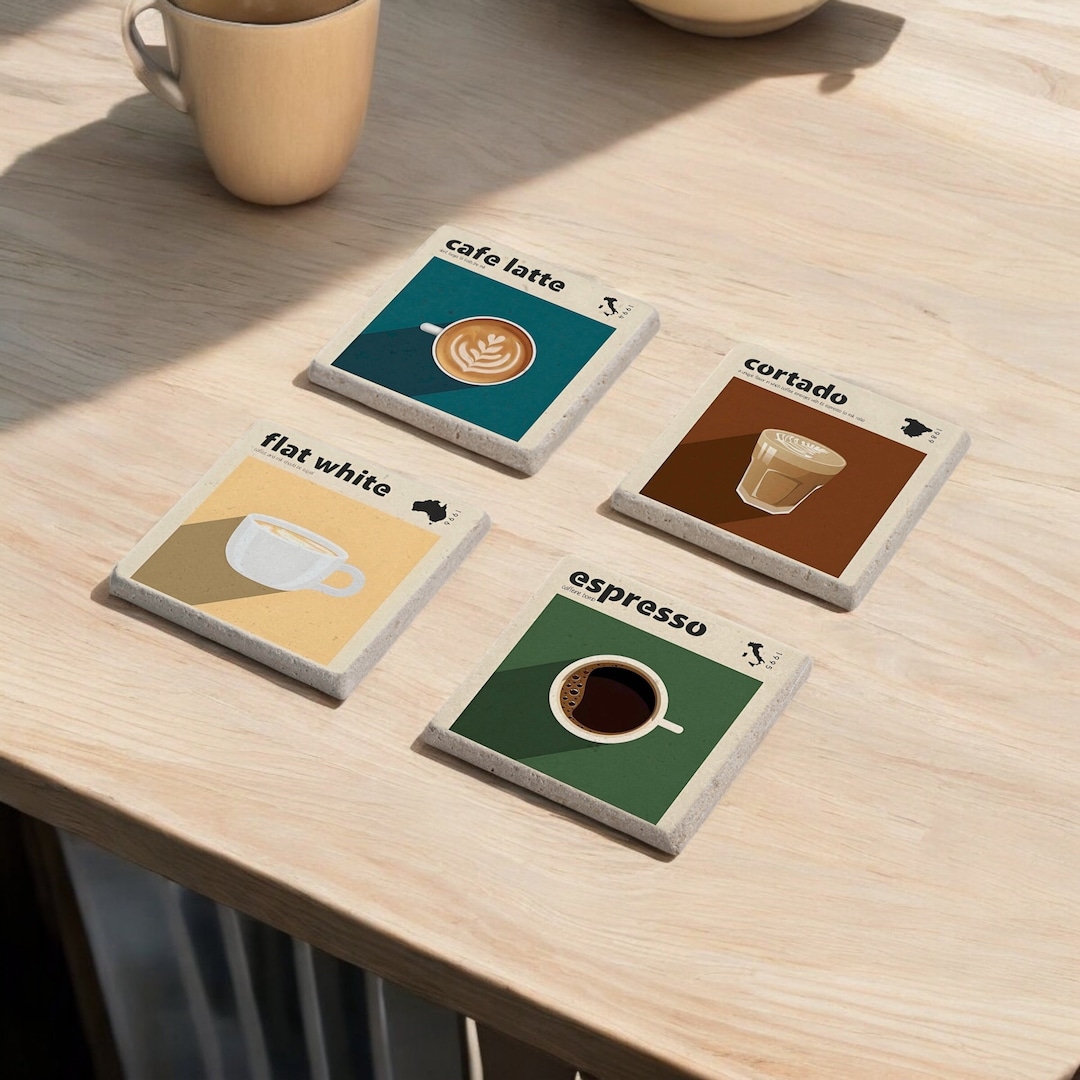 Retro Coffee Stone Coasters, Cafe Latte Coaster, Espresso Coasters ...