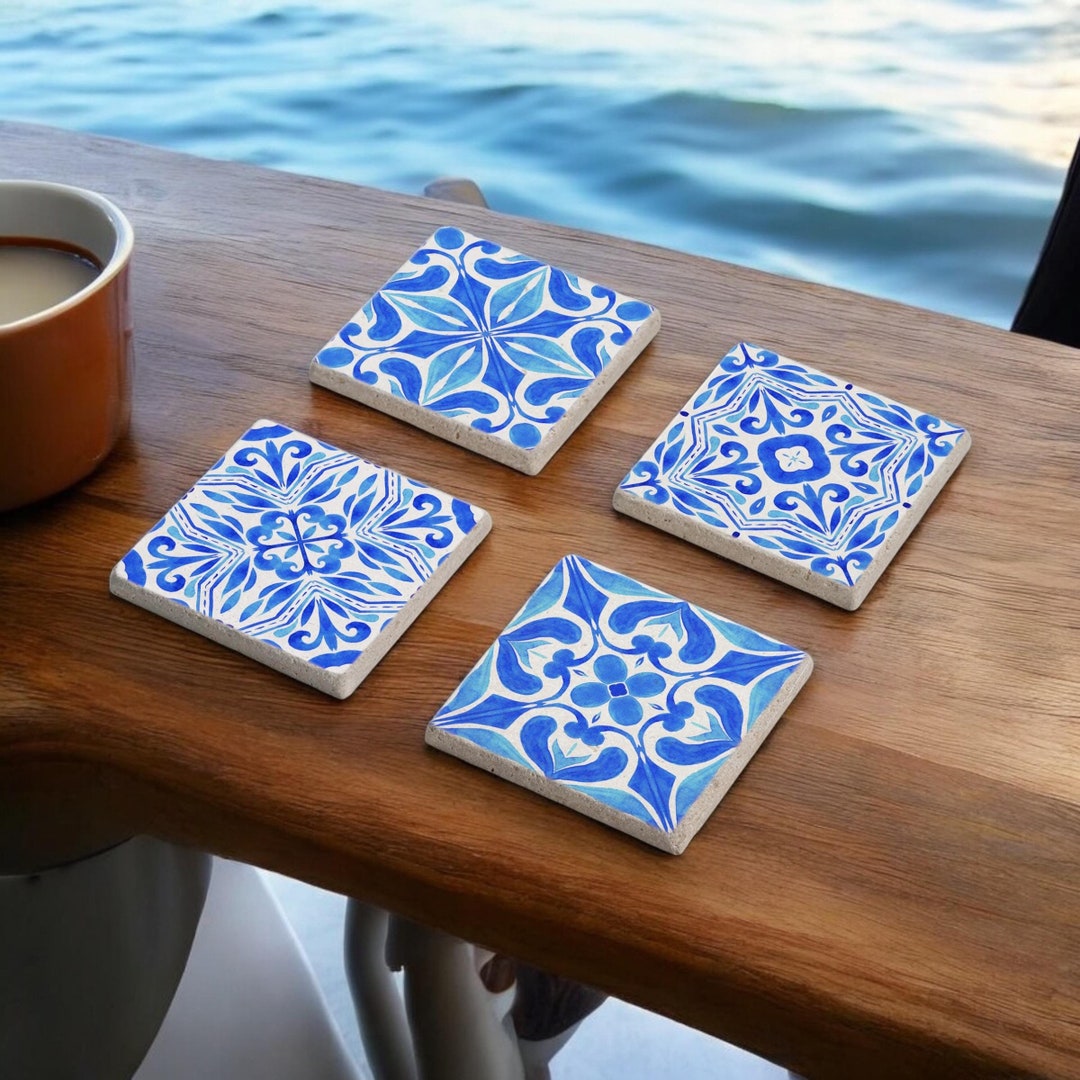 Mediterranean Tile Stone Coaster, Mexican Talavera Tile Coaster ...