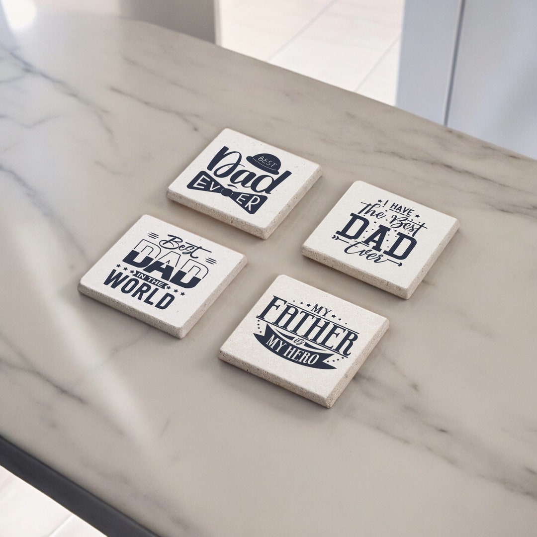 Best Dad Ever Stone Coaster Set, My Father is My Hero, Family Coasters ...