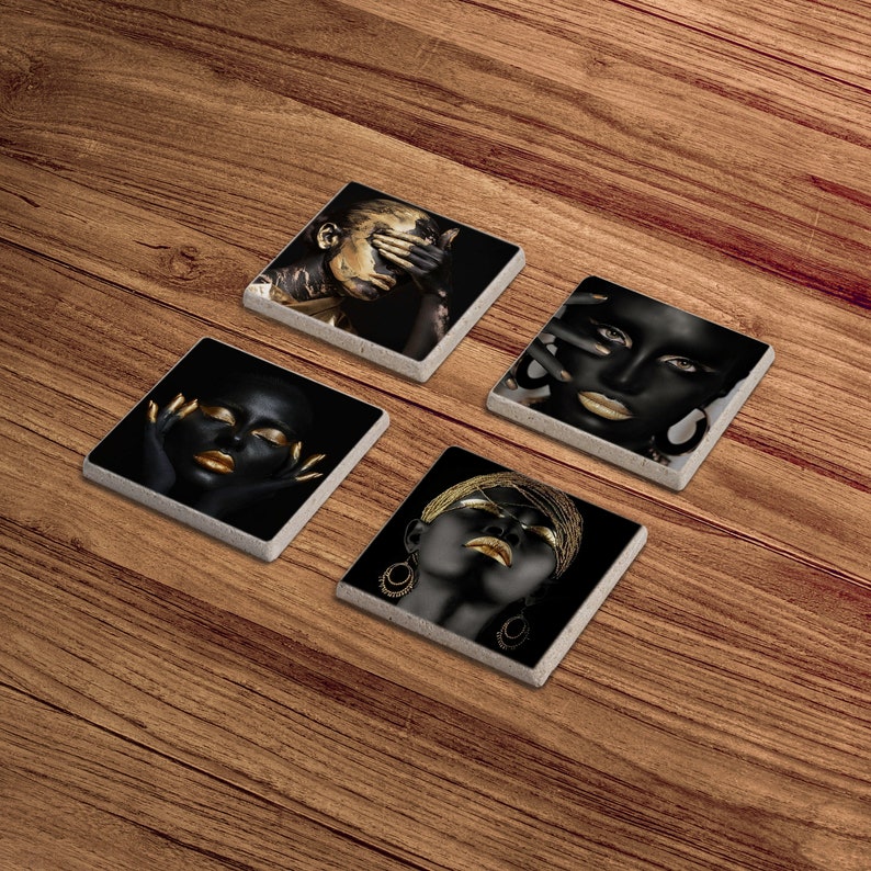 African Culture Coasters, African Women Stone Coasters Set of 4 ...