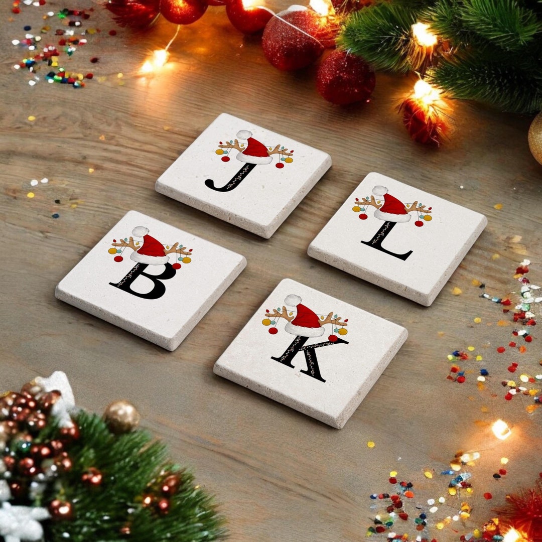 Personalized Christmas Alphabet Stone Coasters, A-Z Letters Monogrammed ...