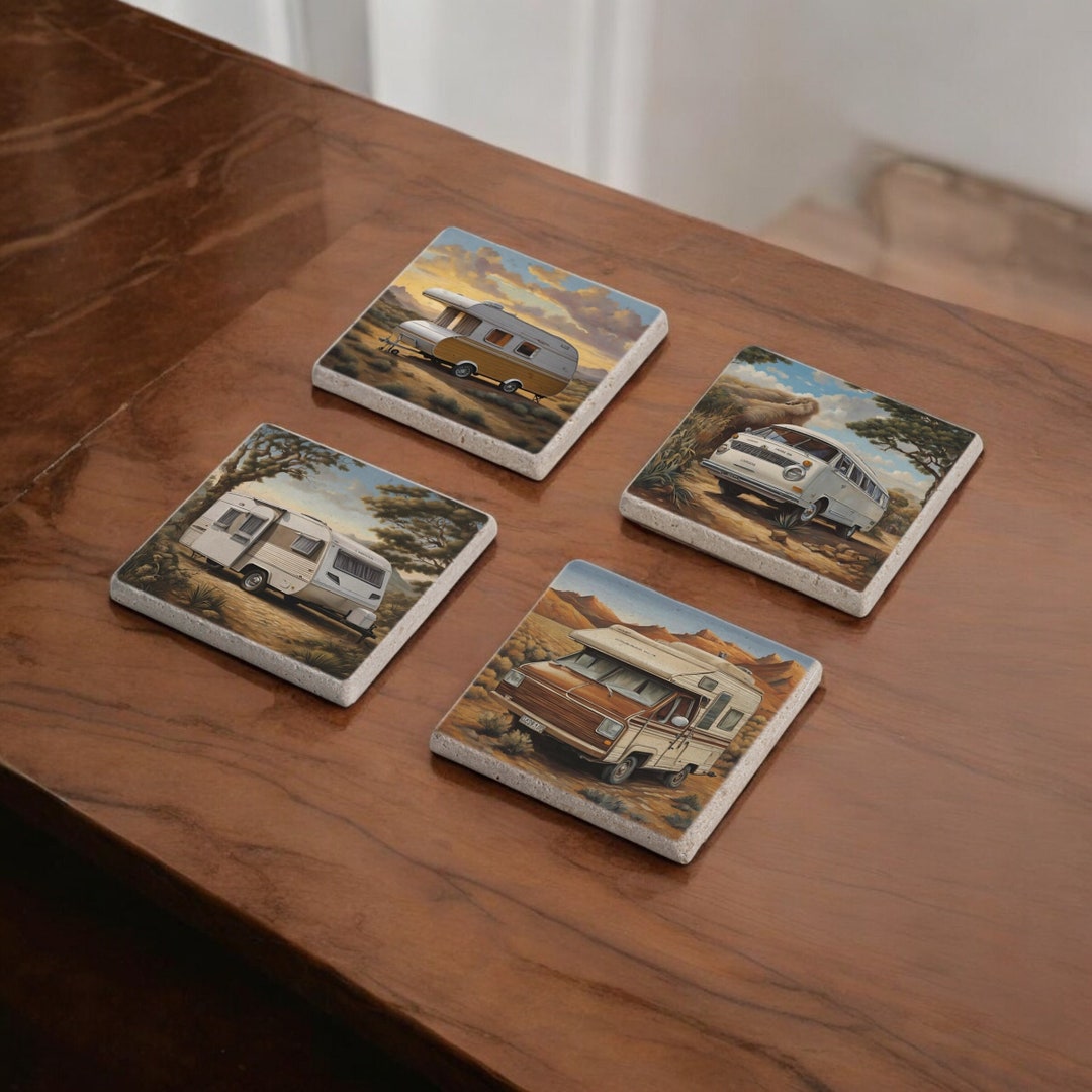 Vintage Campervan Stone Coasters, Caravan Coasters Set, Campervan Gifts ...