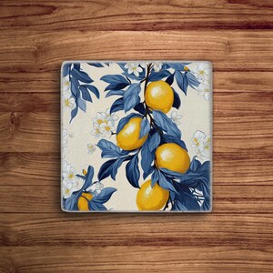 Lemon Blossom Stone Coasters, Watercolor Lemon Coaster Set, Lemon ...