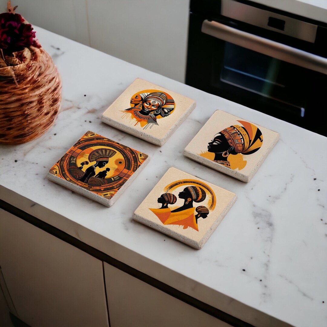 African Women Coasters, African Illustration Art Stone Coasters ...