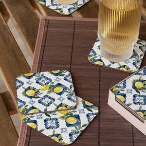 Mediterranean Lemon Tile, Watercolor Lemon Stone Coasters, Lemon ...