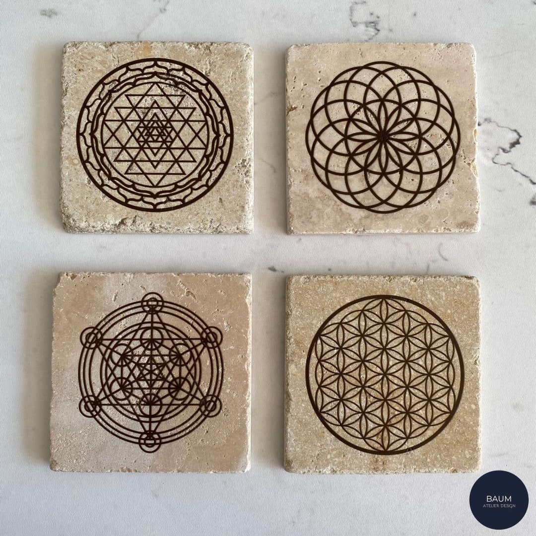 Sacred Geometry Travertine Coasters, Metatron Cube Stone Coasters ...