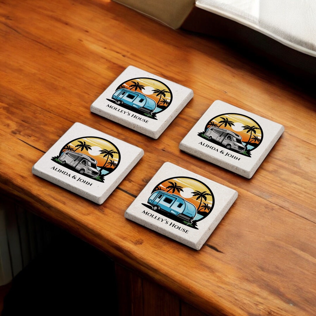 Custom Campervan Stone Coasters, Caravan Coasters Set, Campervan Gifts ...