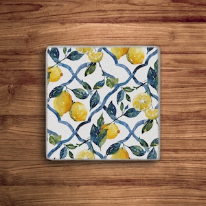 Mediterranean Lemon Tile, Watercolor Lemon Stone Coasters, Lemon ...