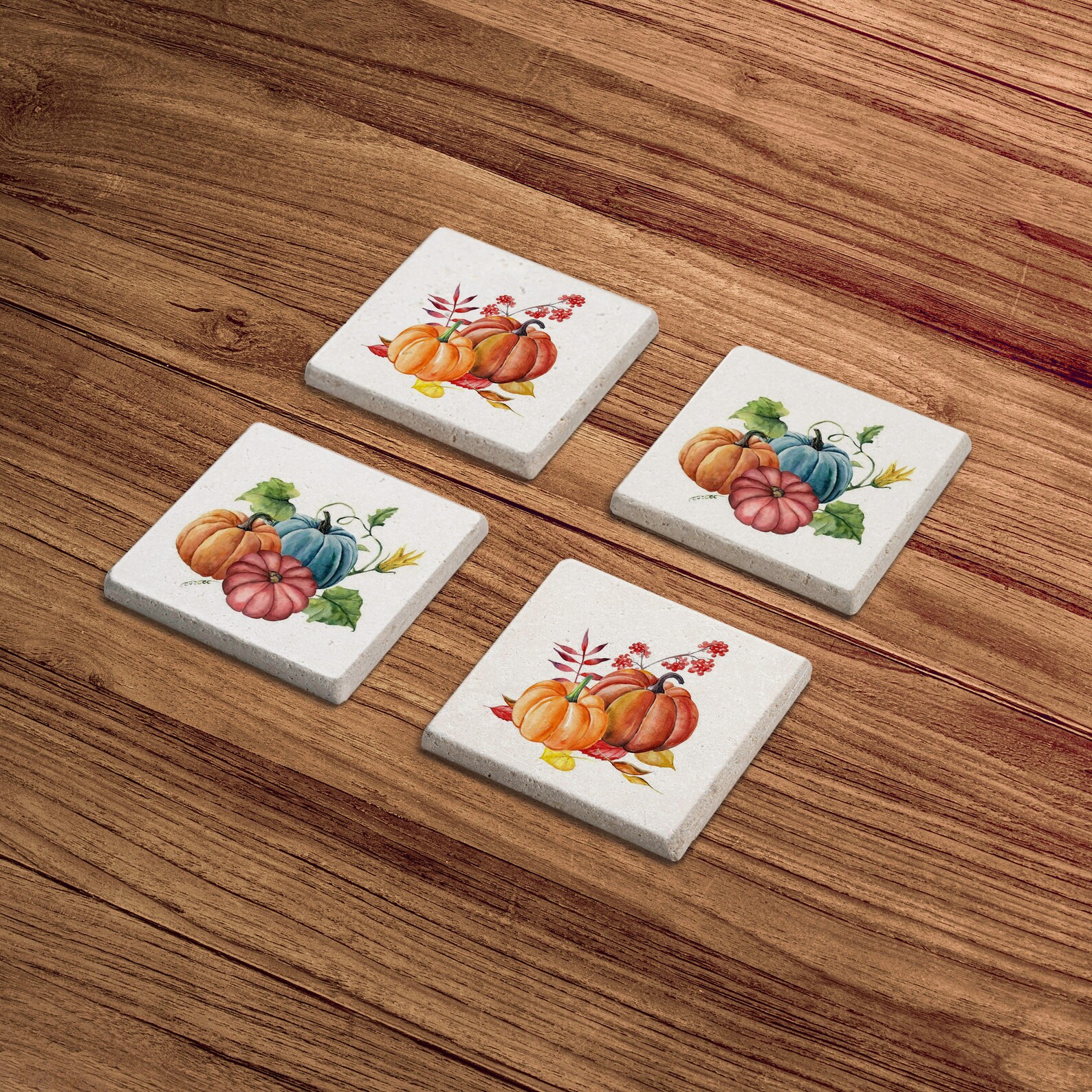 Pumpkin Fall Stone Coasters Autumn Floral Cork Backing - Etsy