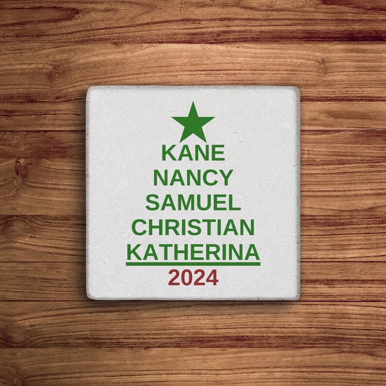 Family Christmas Ornament Stone Coasters, Personalized Coaster With ...