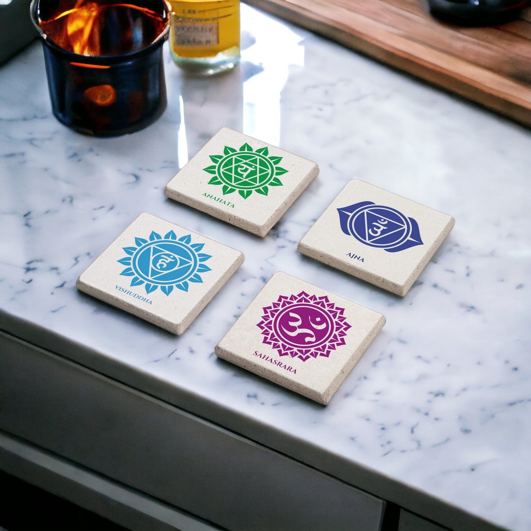 Custom Seven Chakras Stone Coasters, Chakra Signs Coaster, Heart Chakra ...