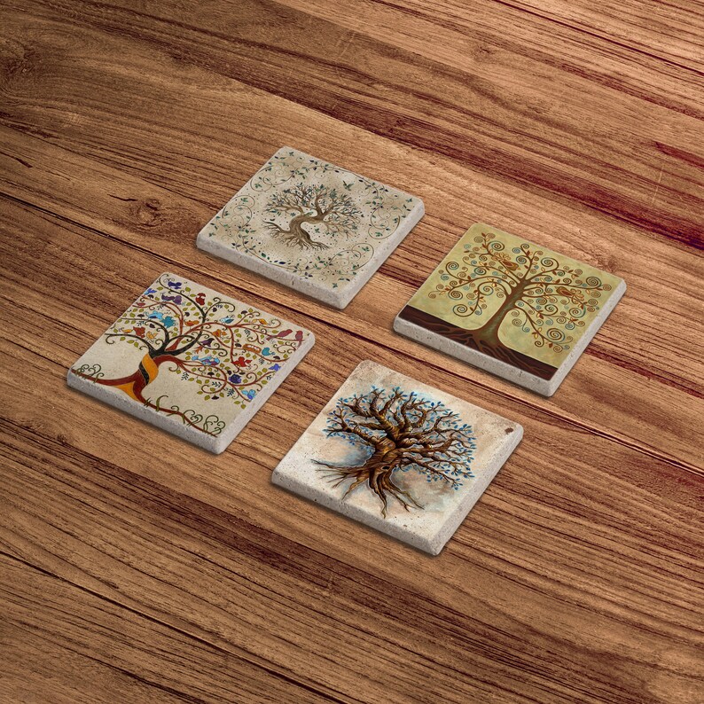 Tree of Life Coasters, Tree of Life Birds Stone Coasters Set of 4, Tree ...