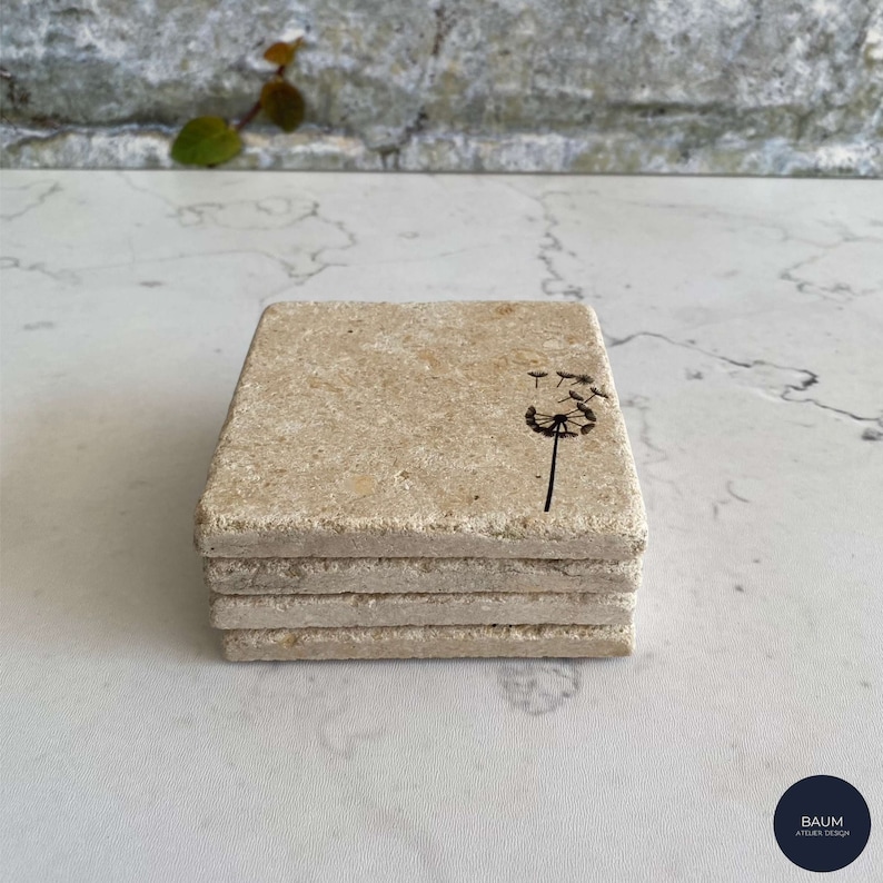 Summer Wildflower Coasters, Dandelion Cork Backing Stone Coasters Set ...