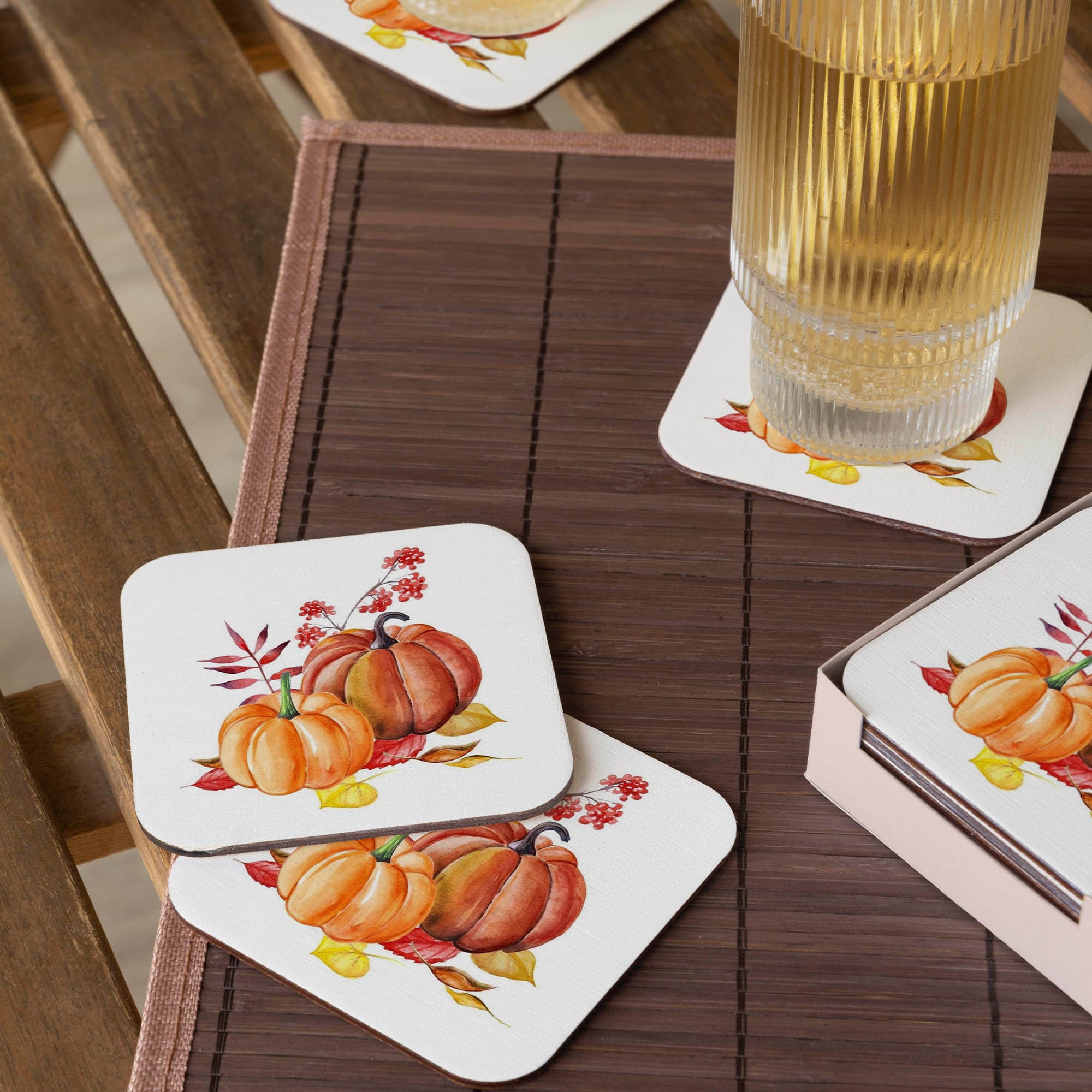 Pumpkin Fall Stone Coasters, Autumn Floral Cork Backing Coasters ...