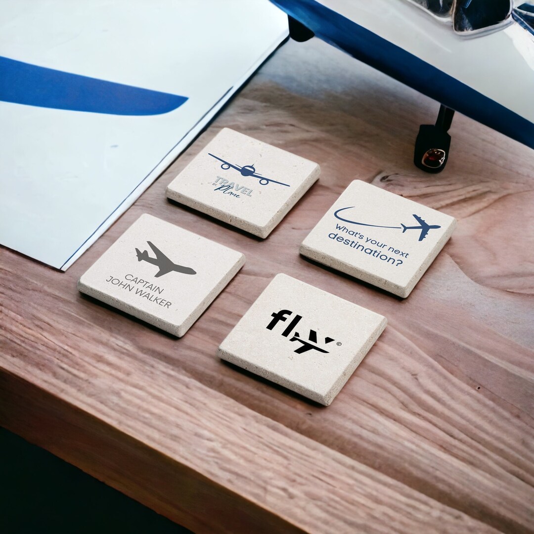 Custom Aviation Stone Coaster Set, Personalized Pilot Aviation Wood ...