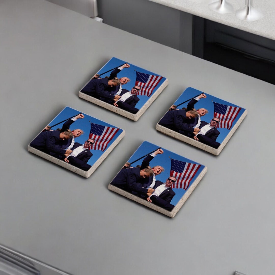 Trump Shot Stone Coasters, Trump Fight Coasters Set, Fight Donald Trump ...