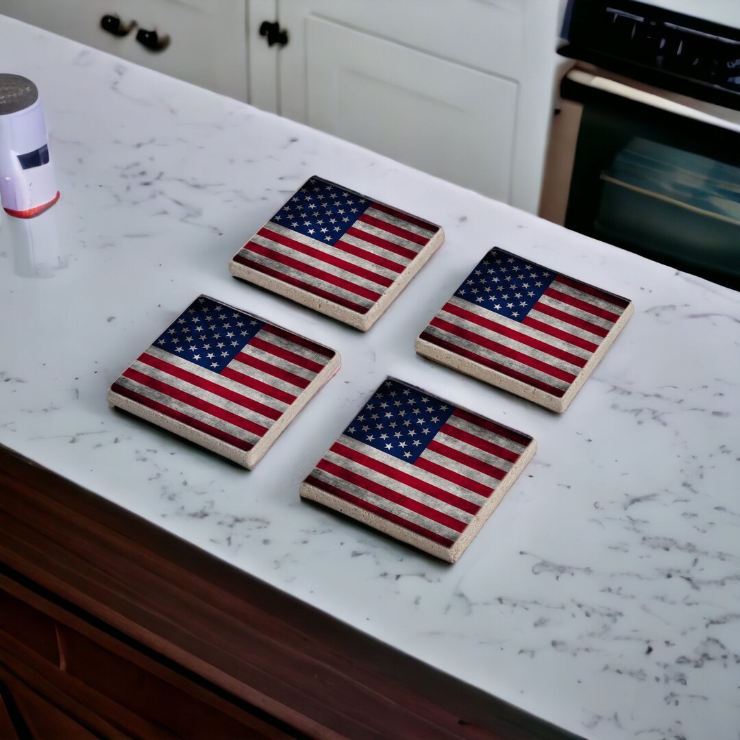 Rustic American Flag Stone Coasters, American Flag Decor, Flag Coasters ...