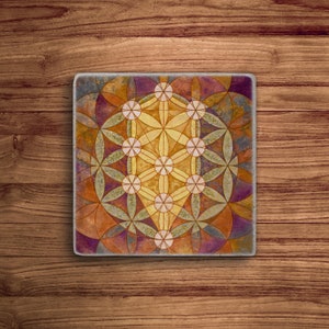 Sacred Geometry Coasters, Flower of Life Stone Coasters Set of 4, Sri ...