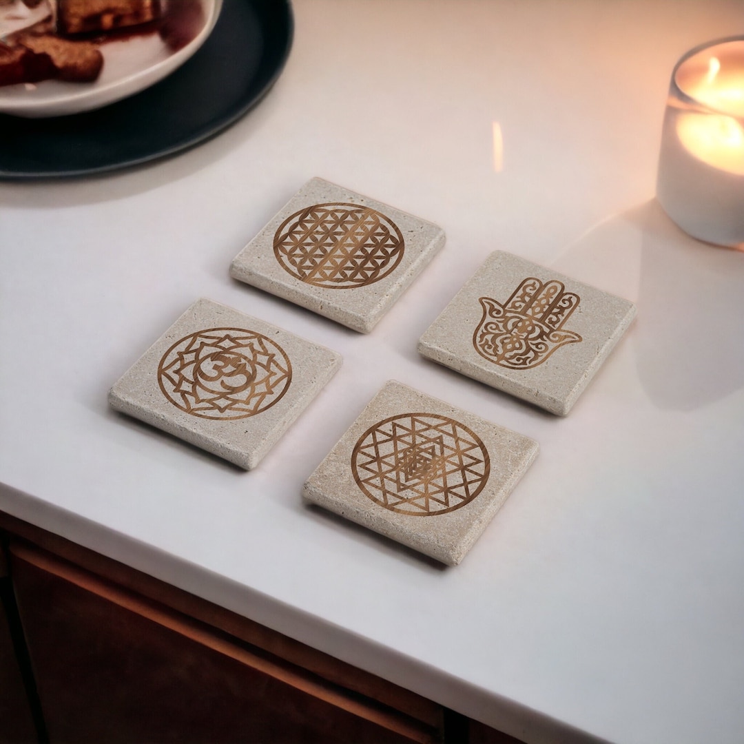 Flower of Life Coasters, Hand of Fatima Stone Coasters, Om Symbol ...