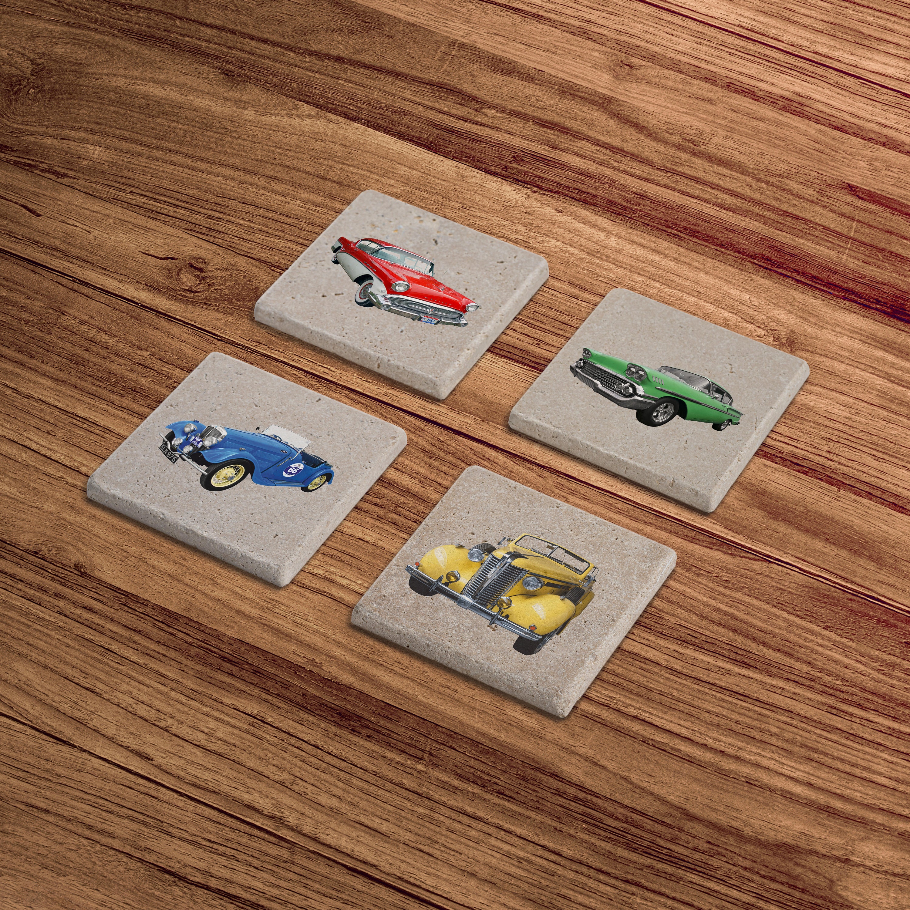 Nostalgia Cars Coasters, Classic Cars Stone Coasters Set of 4, American ...