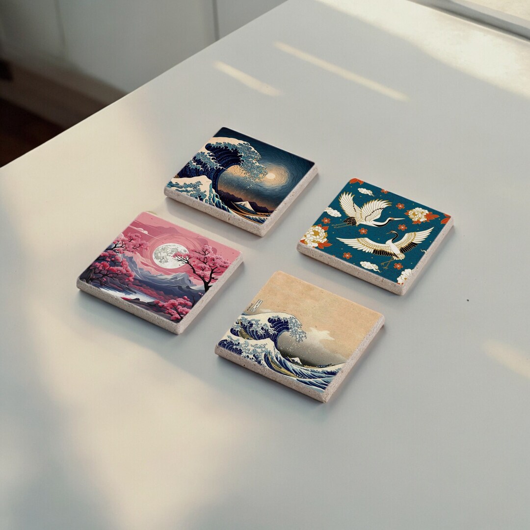 Katsushika Hokusai Stone Coasters Set, Japanese Aesthetic Coasters ...