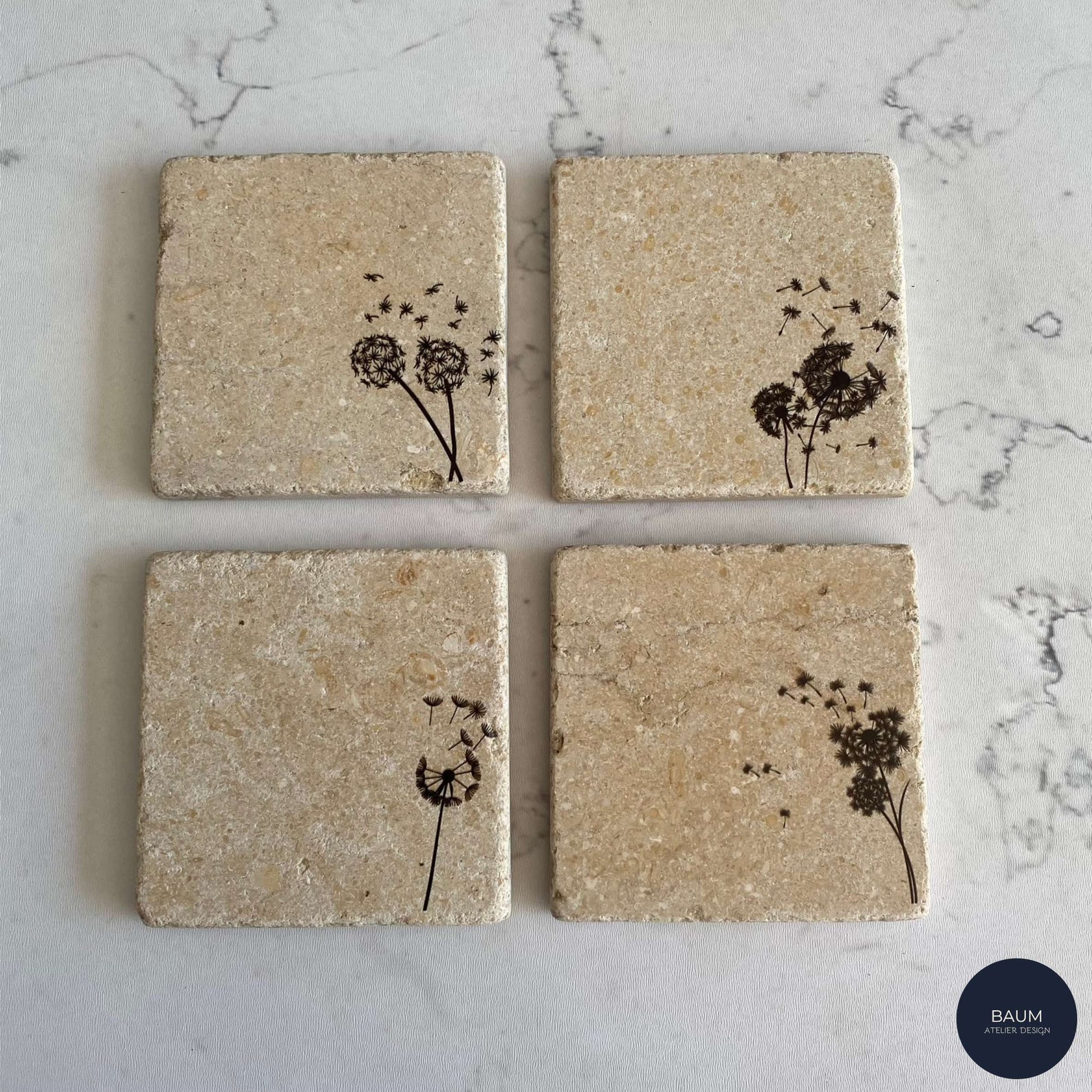 Summer Wildflower Coasters, Dandelion Cork Backing Stone Coasters Set ...