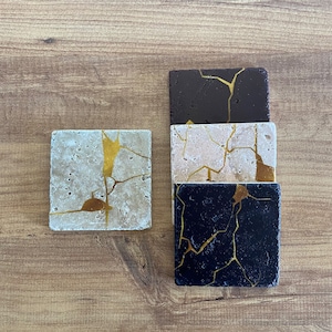 Kintsugi Stone Coasters, Kintsukuroi Art Stone Coasters Set of 4 ...