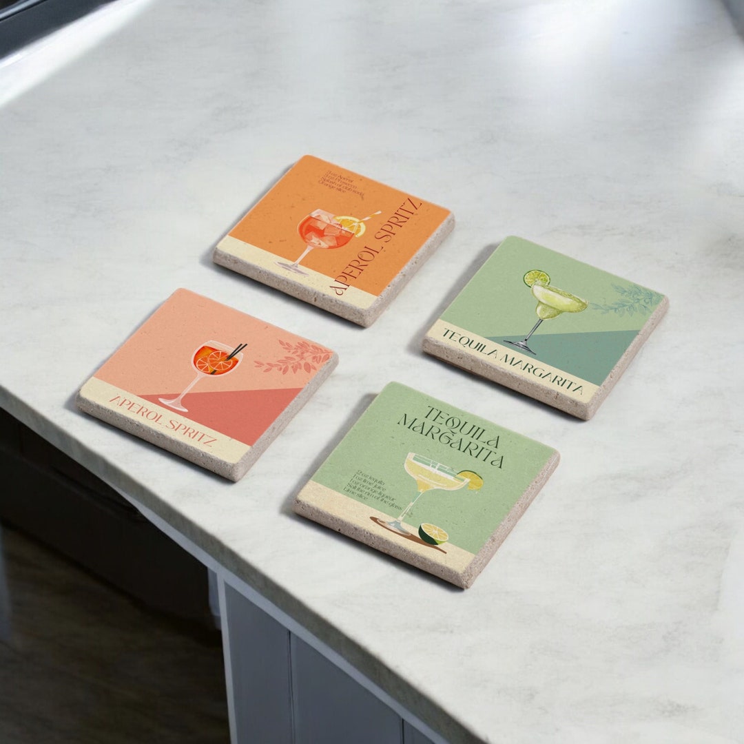 Drink Cocktails Stone Coasters, Cocktails Art Coasters Set, Cocktail ...