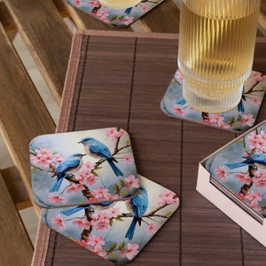 Birds With Flowers Stone Coasters, Birds Coaster Set, Cute Animal ...