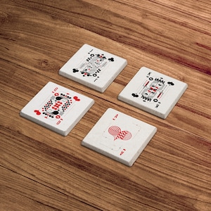 Playing Cards Stone Coasters Set, King & Queen Playing Cards Wood ...