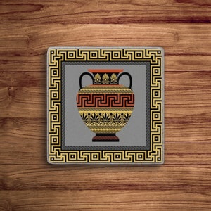 Greek Ornament Stone Coasters, Illustration of Maze Coasters Set ...