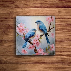 Birds With Flowers Stone Coasters, Birds Coaster Set, Cute Animal ...