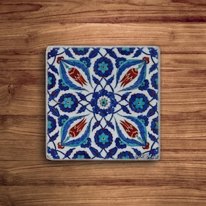 Blue Tile Stone Drink Coasters, Mexican Talavera, Moroccan Tile, Tile ...