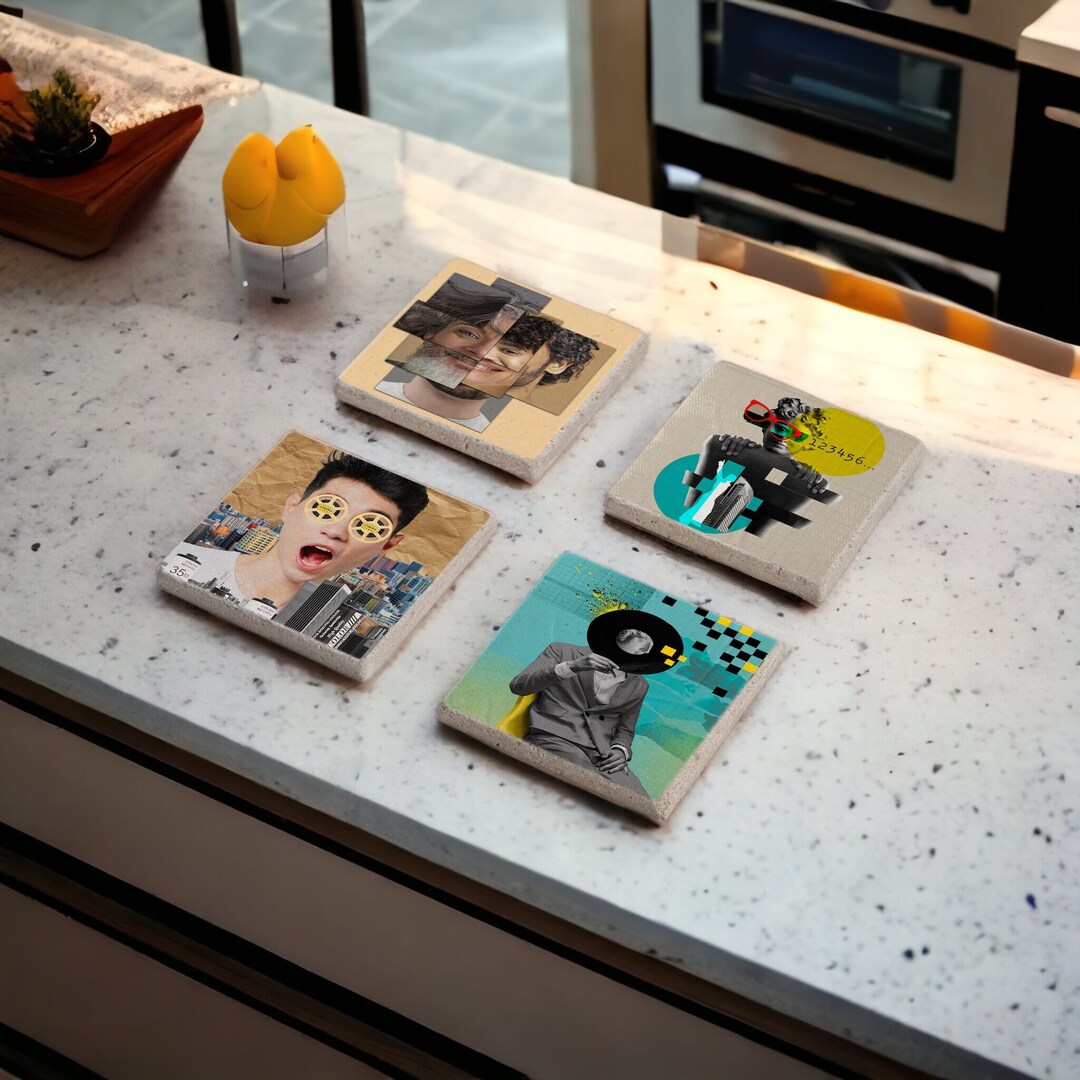 Modern Art Coasters, Modern Art Stone Coasters Set of 4, Barware ...
