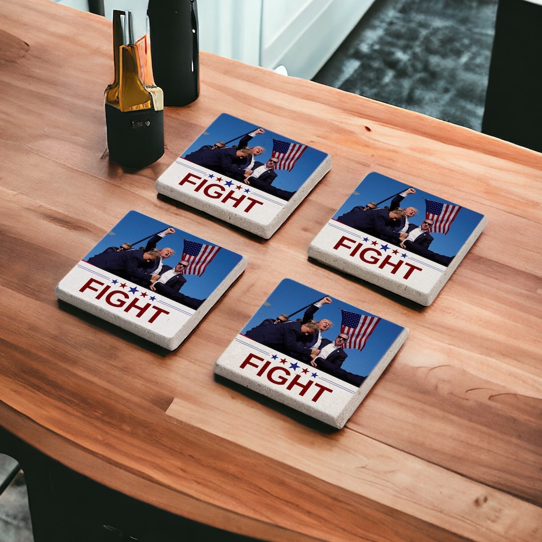Trump Fight Stone Coasters, Trump Shot Coasters Set, Fight Donald Trump ...