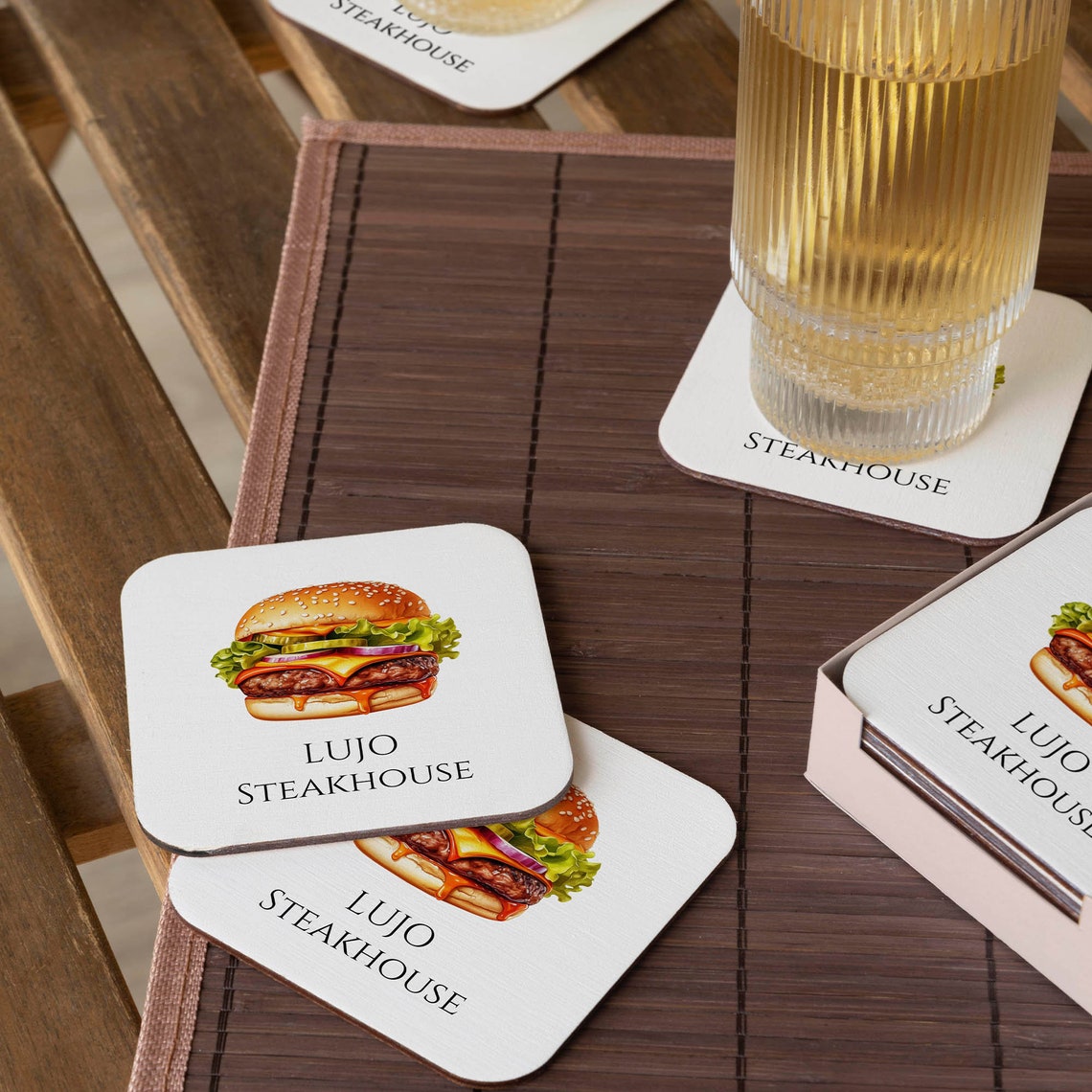 Custom Bar and Restaurant Stone Coasters Set, Personalized Bar Wood ...