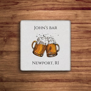 Custom Bar and Restaurant Stone Coasters Set, Personalized Bar Wood ...