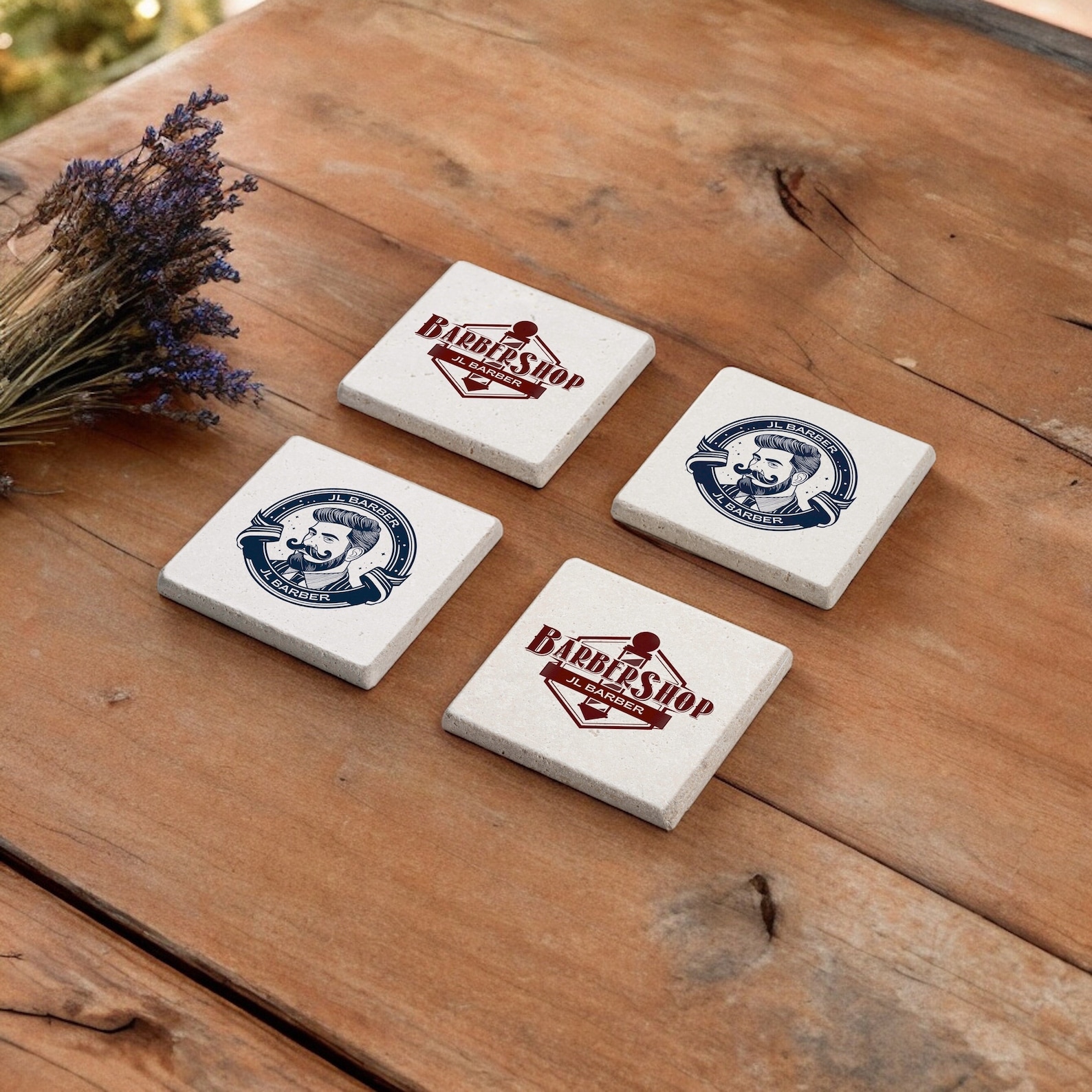 Custom Barber Shop Stone Coasters, Personalized Barber Gift, Custom ...