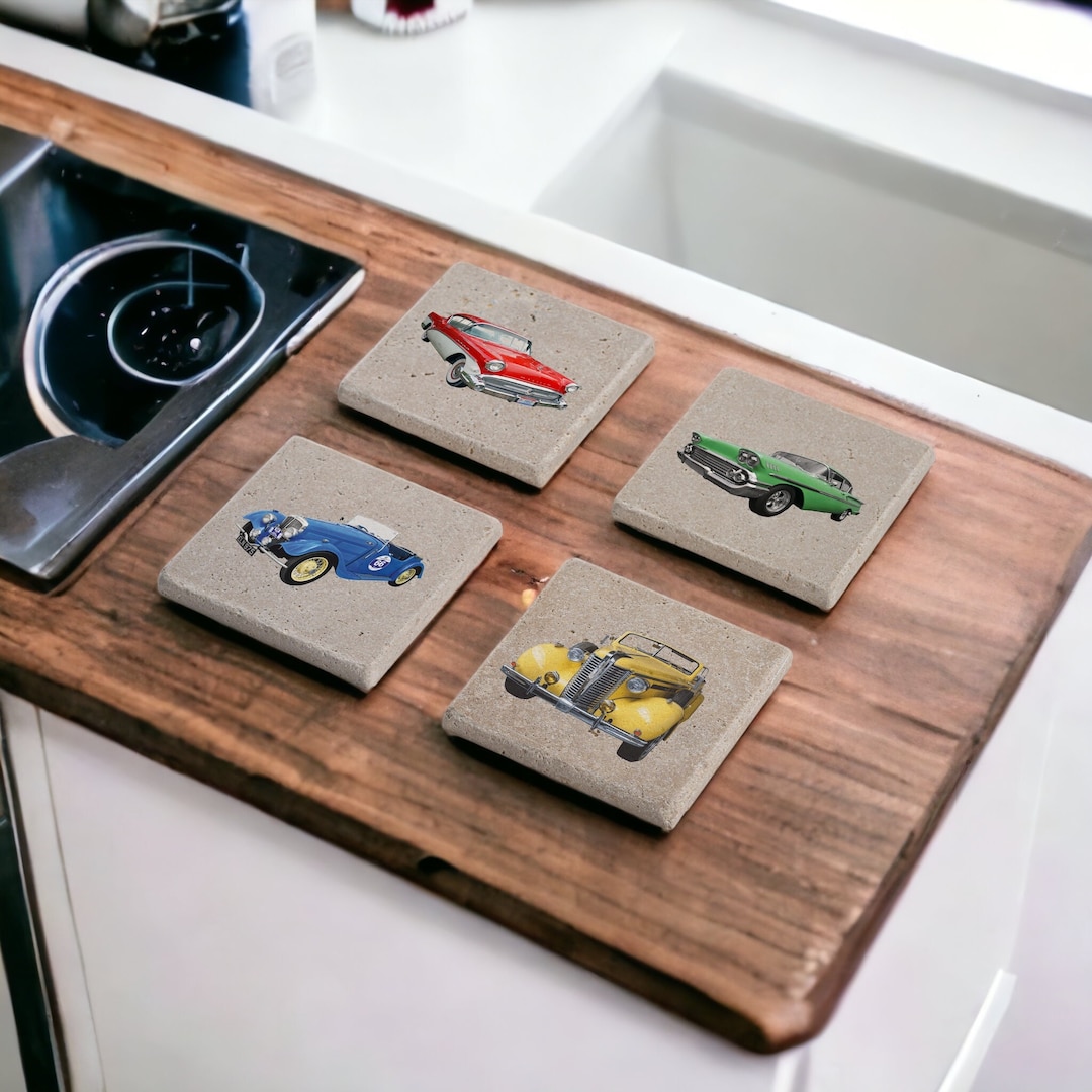 Nostalgia Cars Coasters, Classic Cars Stone Coasters Set of 4, American ...