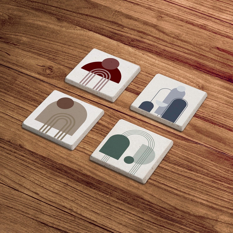 Bohem Stone Coasters, Abstract Wood Coasters, Bohemian Coasters, Boho ...