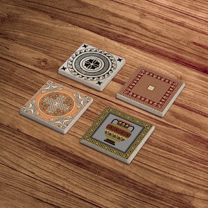 Greek Ornament Stone Coasters, Illustration of Maze Coasters Set ...