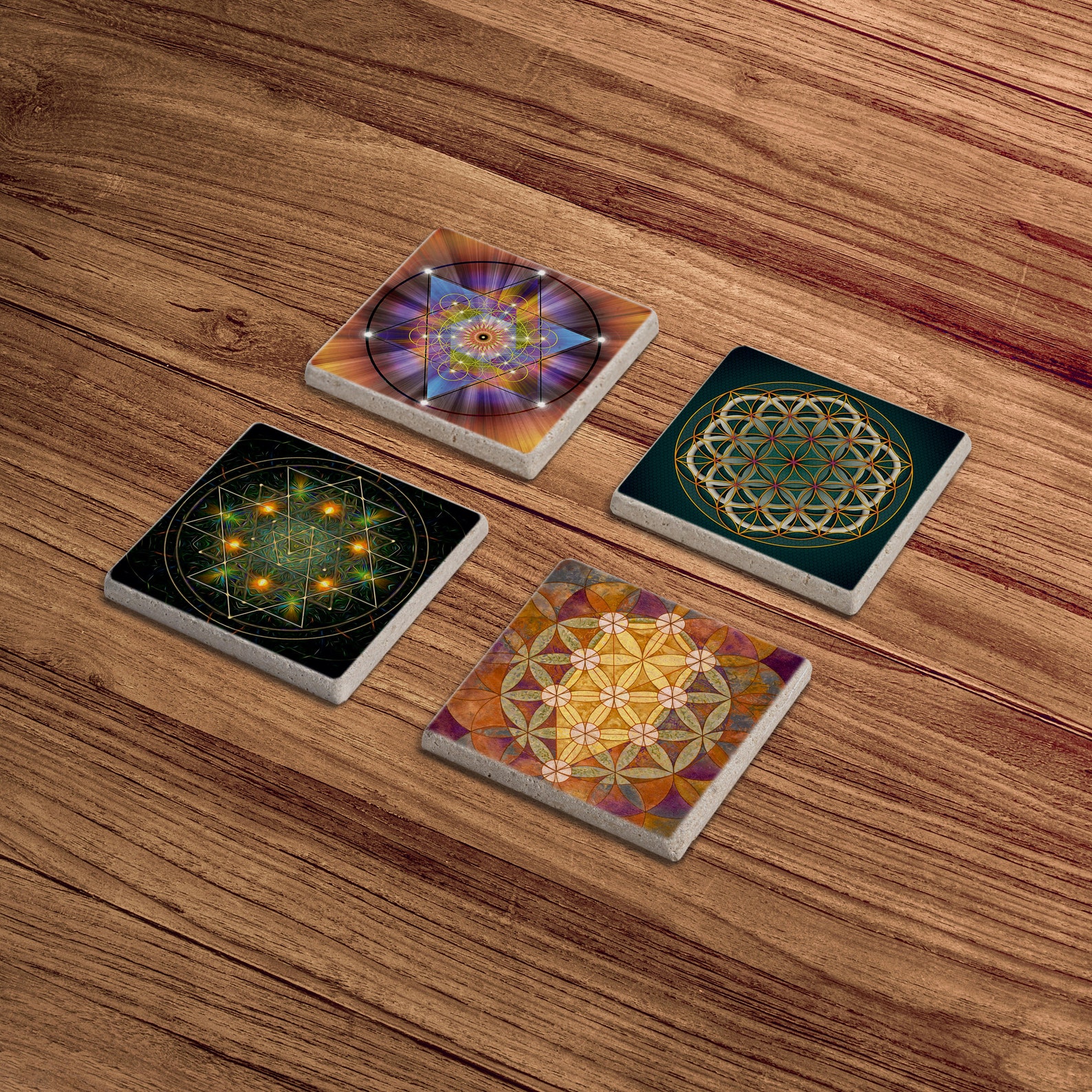 Sacred Geometry Coasters, Flower of Life Stone Coasters Set of 4, Sri ...