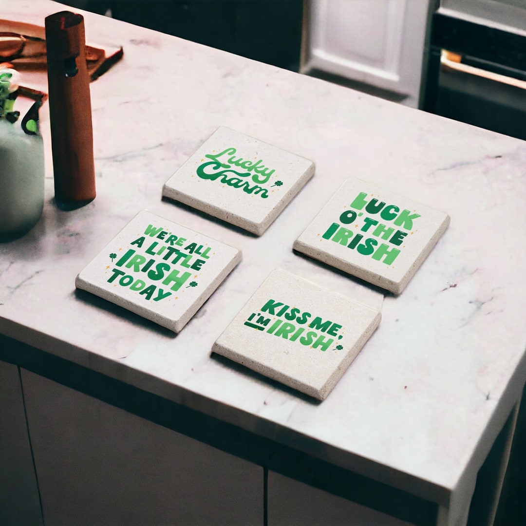 St Patricks Day Stone Coaster, Lucky Four Leaf, Shamrock Coaster, St ...