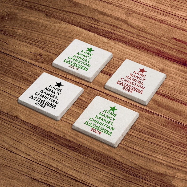 Family Christmas Ornament Stone Coasters, Personalized Coaster With ...