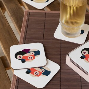 Billiards Stone Coaster Set, Pool and Billiard Cue Ball Coasters ...