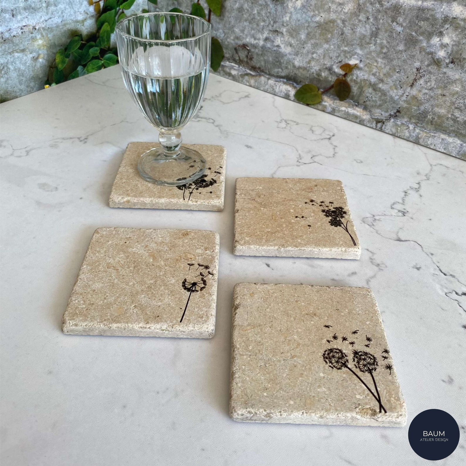Summer Wildflower Coasters, Dandelion Cork Backing Stone Coasters Set ...