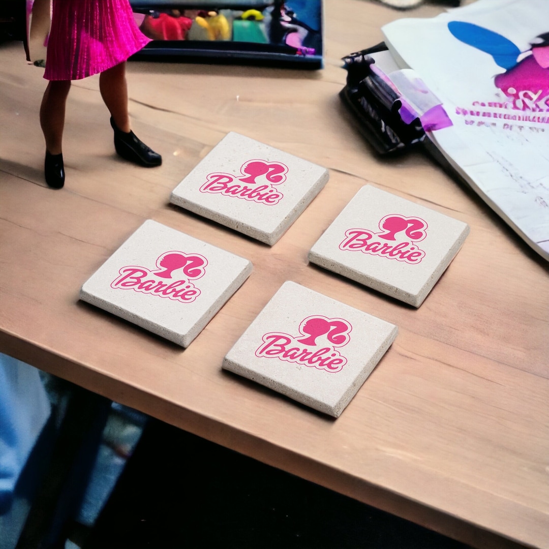 Barbie Stone Coasters, Barbie the Movie Coasters Set, Home Decor ...
