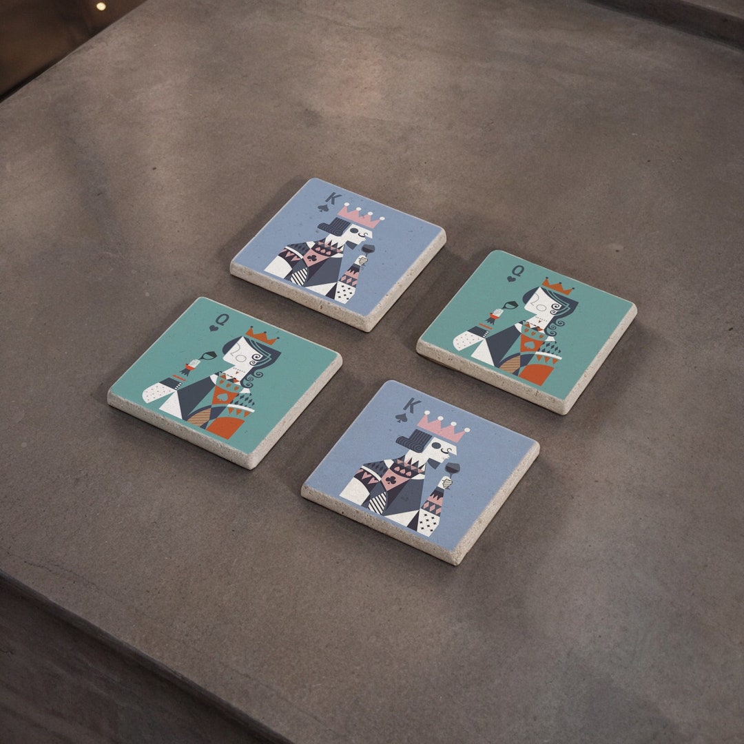 King & Queen Playing Cards Stone Coasters Set, Colored Playing Cards ...