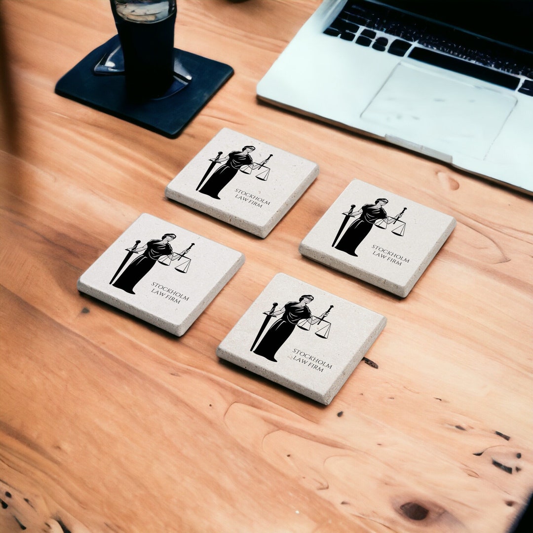 Personalized Lawyer Stone Coaster, Law Firm Wood Coasters, Themis ...