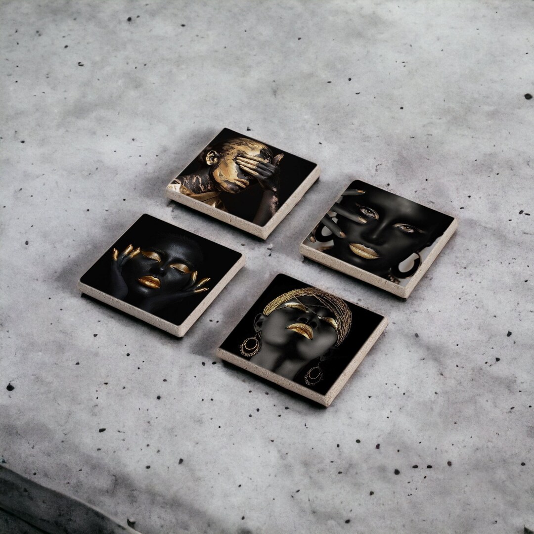 African Culture Coasters, African Women Stone Coasters Set of 4 ...